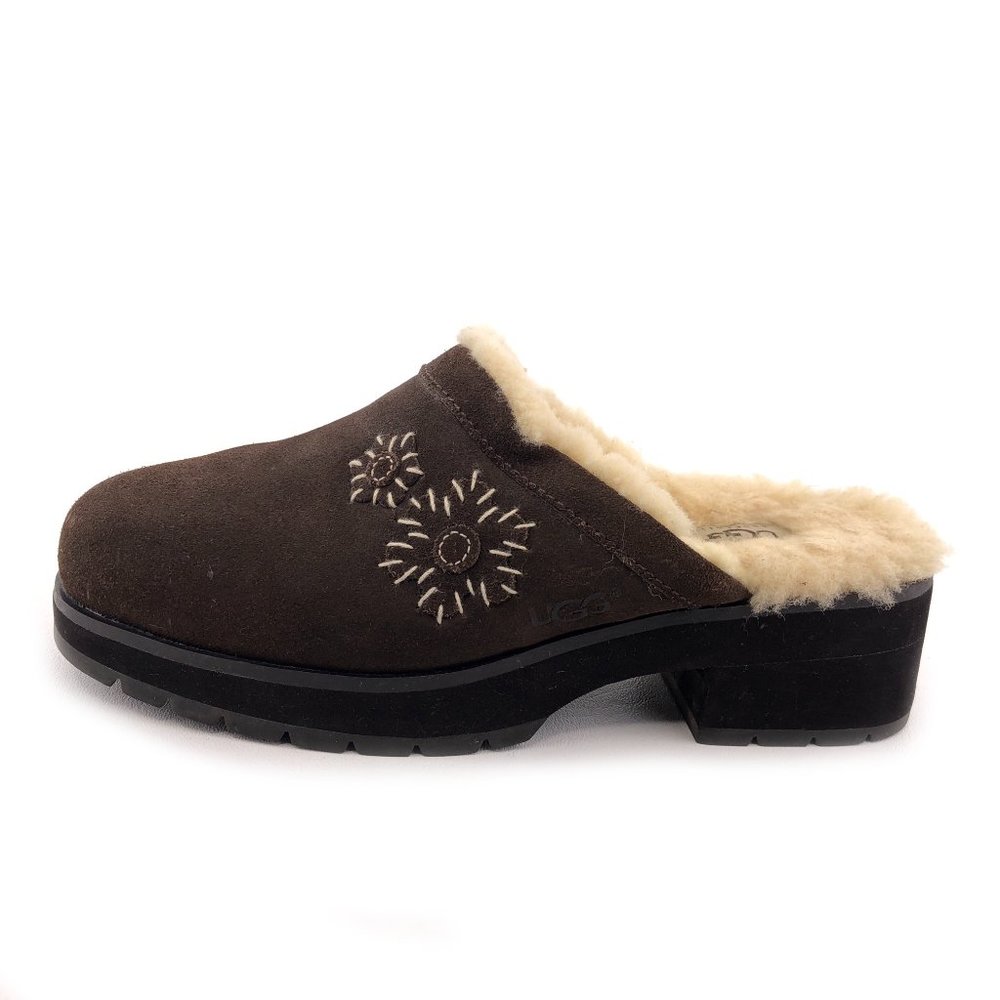 Ugg Solvang Brown Leather Sheepskin Winter Clogs 8 - Gem